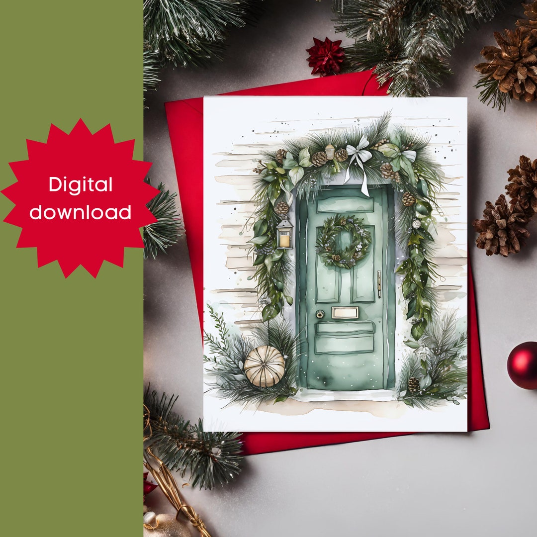 Printable Card PDF Featuring a Beautiful Green Front Door With - Etsy