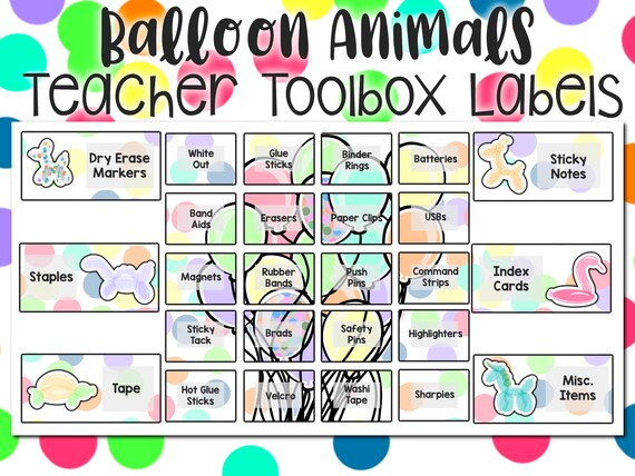 Teacher Toolbox Balloon Animal Theme Printable Download | Etsy