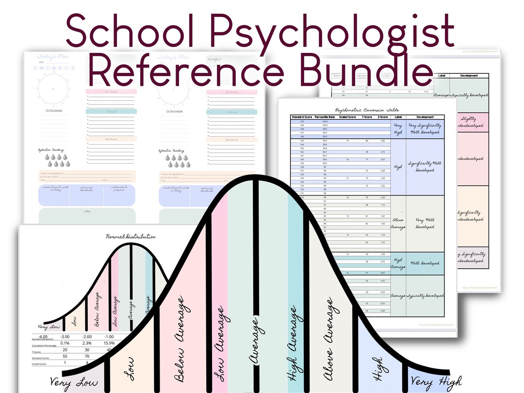 School Psychology Reference Bundle: Normal Curve, Daily Planning ...