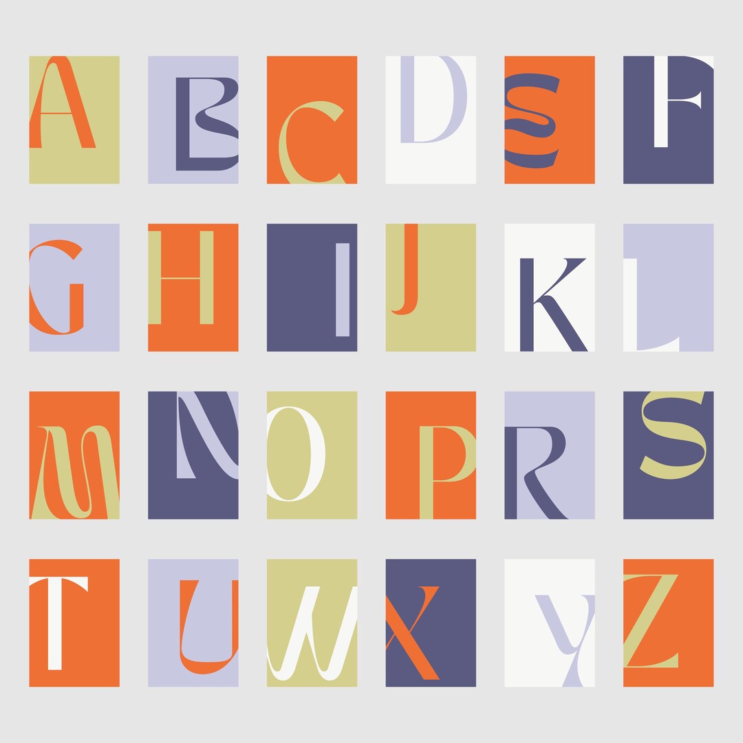 Minimalist Alphabet Poster Set | Flat Design Off-center Letters ...