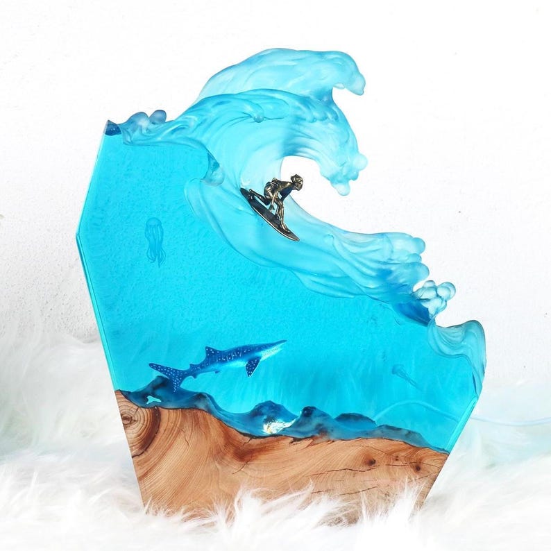 Surfer Resin Wooden Lamp,handmade Ocean Wave Epoxy Resin Lamp,diorama ...