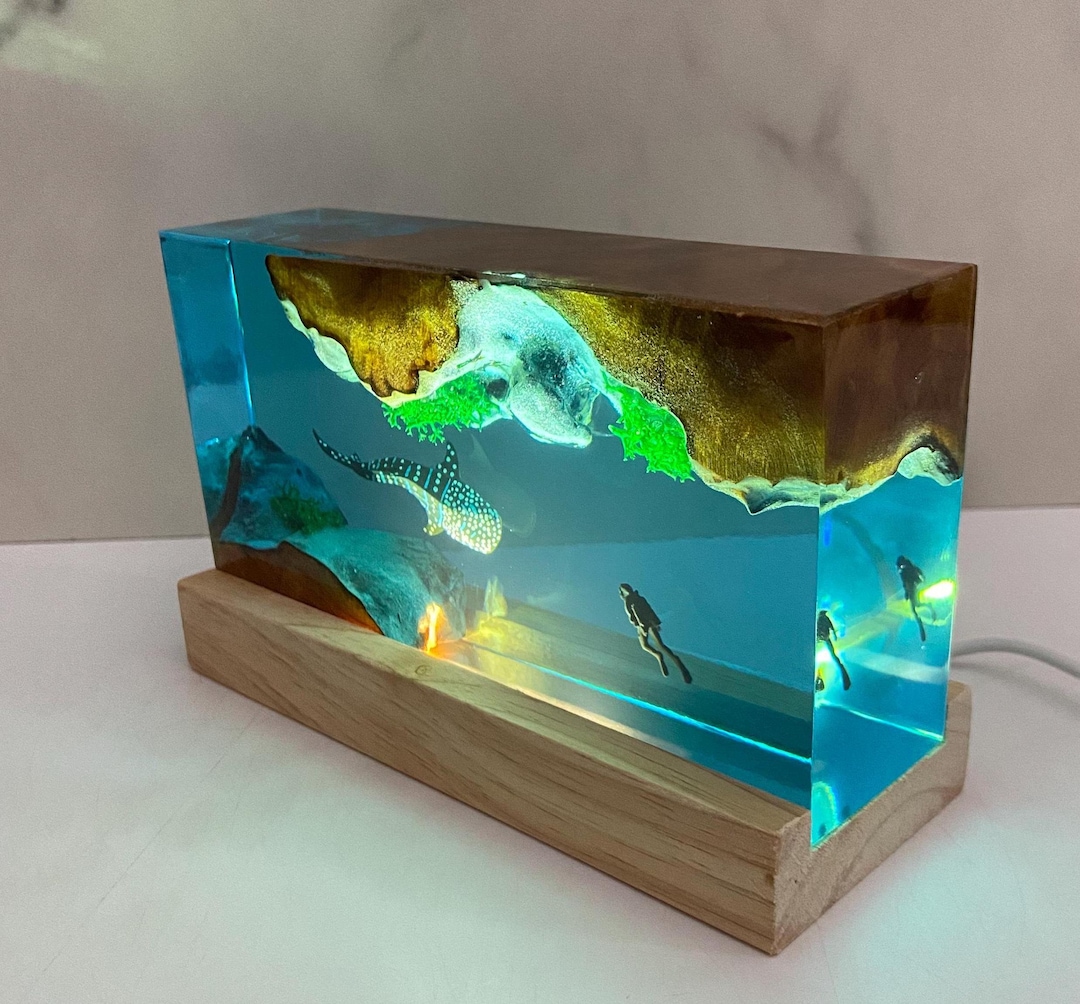 Whale Shark Scuba Diver Epoxy Resin Night Light, Diving Personalised ...