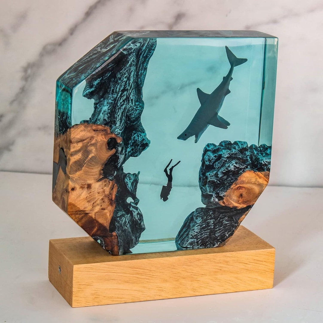 Ocean Shark Resin Night Light,handmade Diver Shark Night Lamp ...