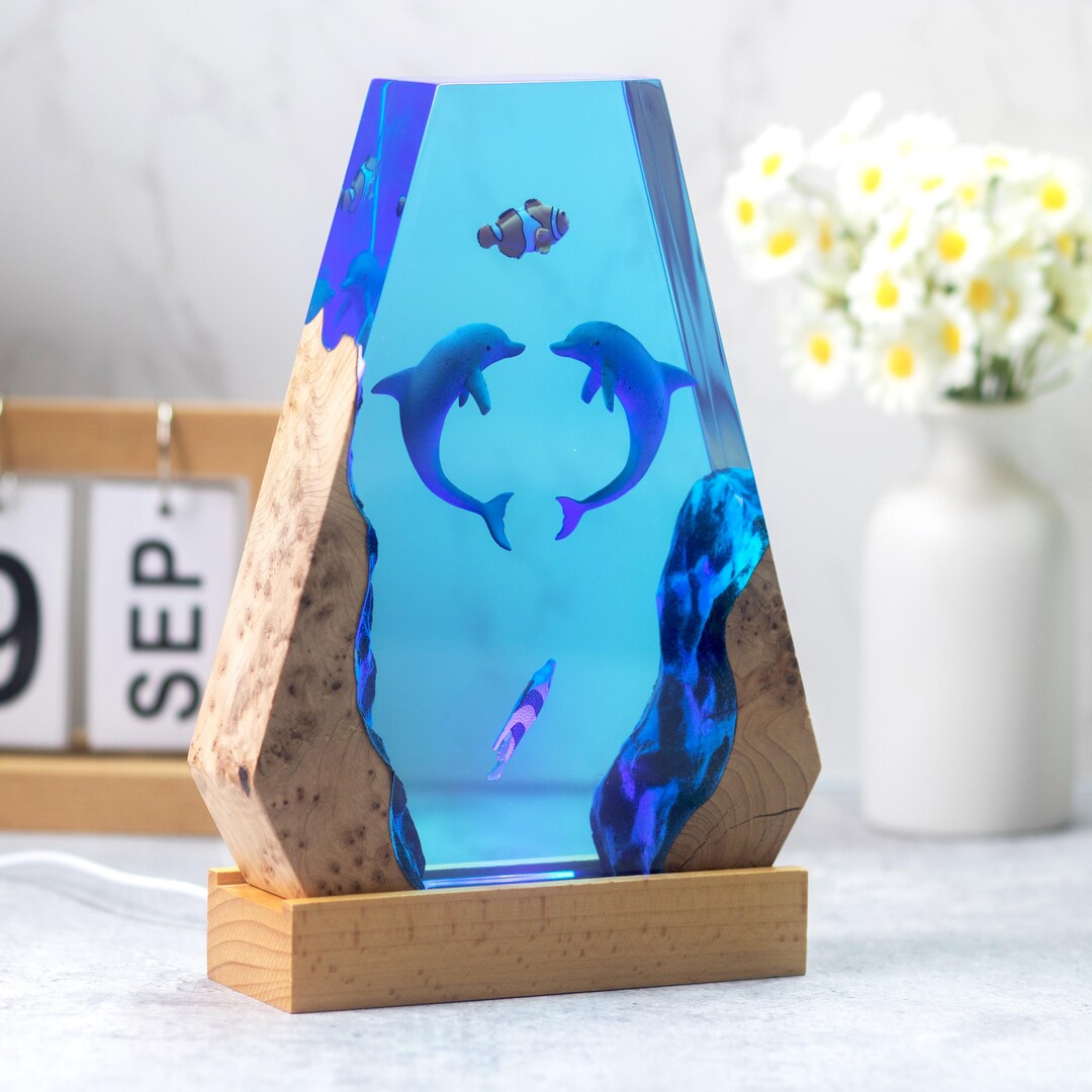 Dolphin Epoxy Resin Lamp, Dolphin Resin Night Light, Sea Ocean Handmade ...