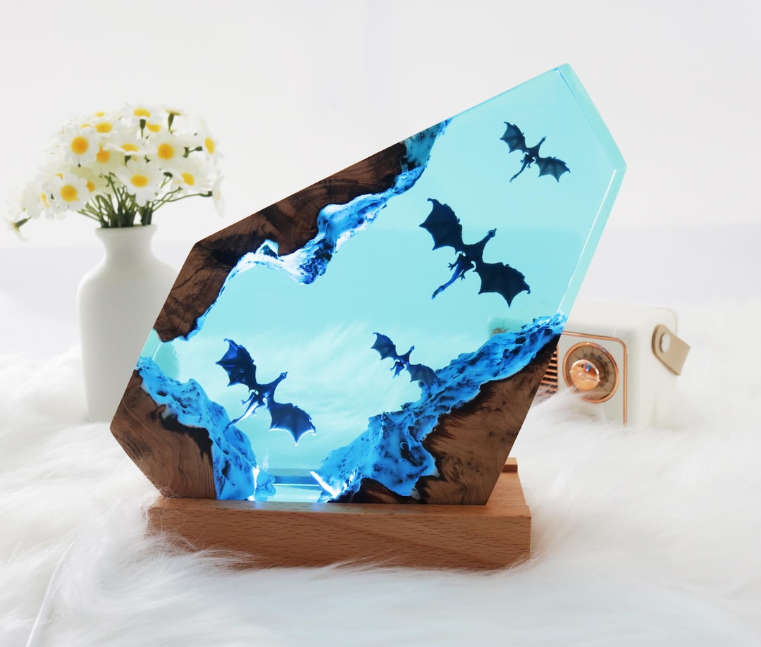 Scuba Fire Dargon Ice Dragon Epoxy Resin Night Light,handmade Wood ...