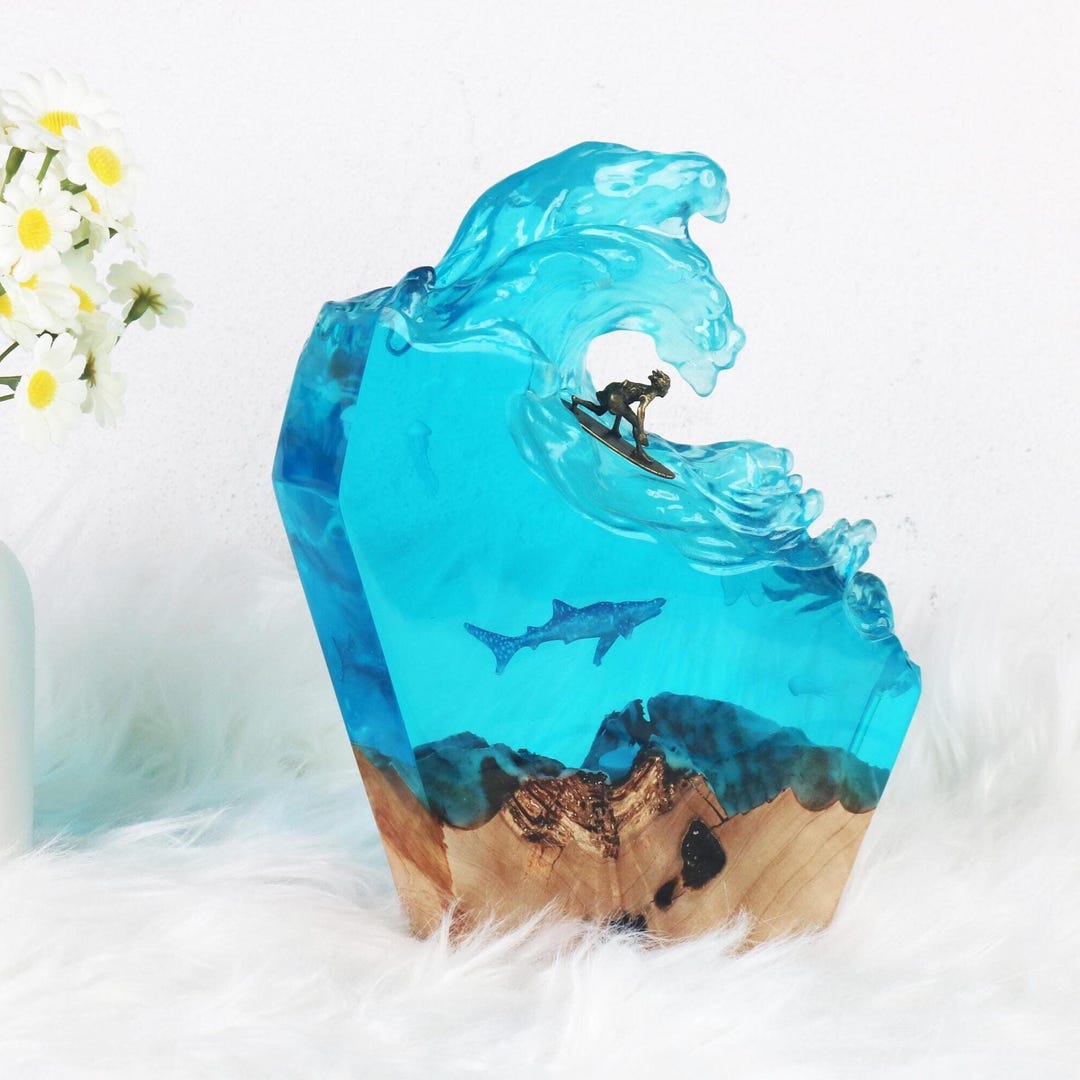 Surfer Resin Wooden Lamp,handmade Ocean Wave Epoxy Resin Lamp,diorama ...