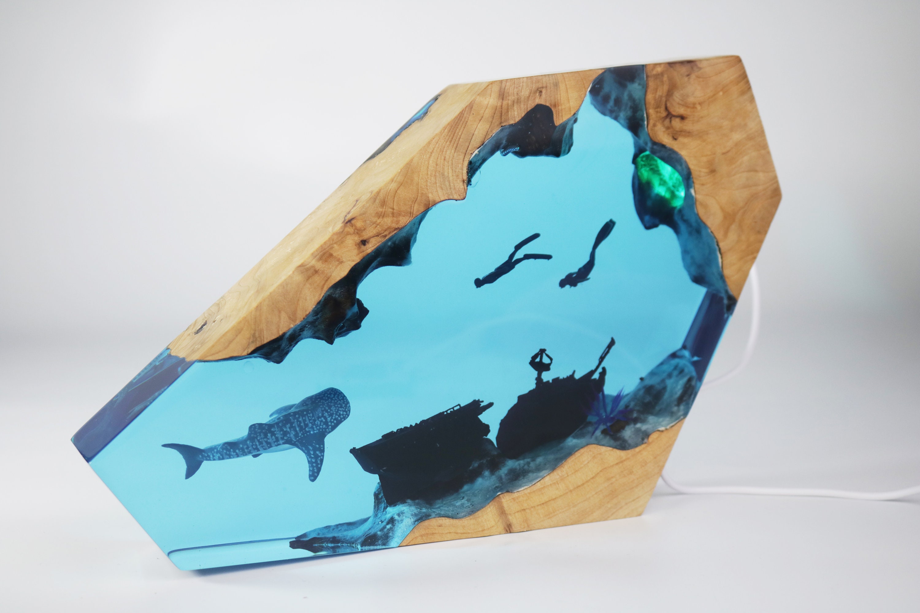 Large Whale Shark Diver Resin Night Light, Handmade Scuba Diving Resin ...