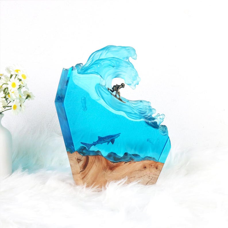 Surfer Resin Wooden Lamp,handmade Ocean Wave Epoxy Resin Lamp,diorama ...