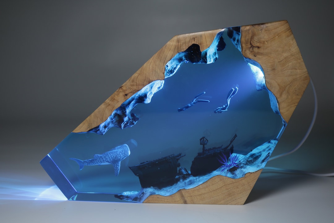 Large Whale Shark Diver Resin Night Light, Handmade Scuba Diving Resin ...
