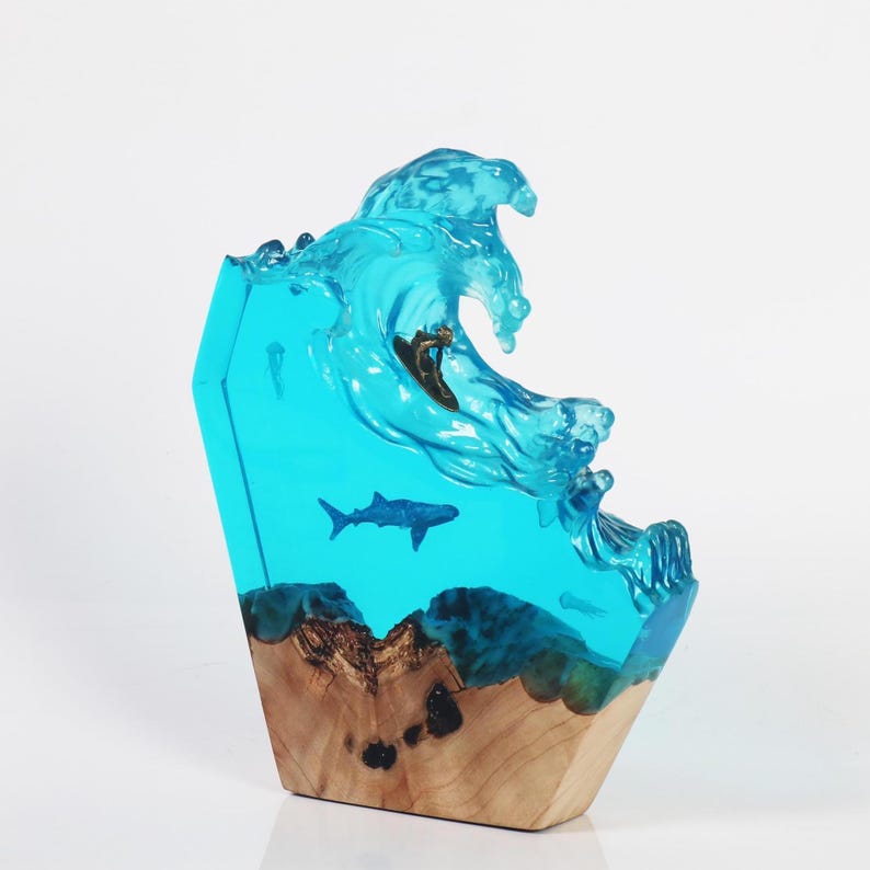 Surfer Resin Wooden Lamp,handmade Ocean Wave Epoxy Resin Lamp,diorama ...