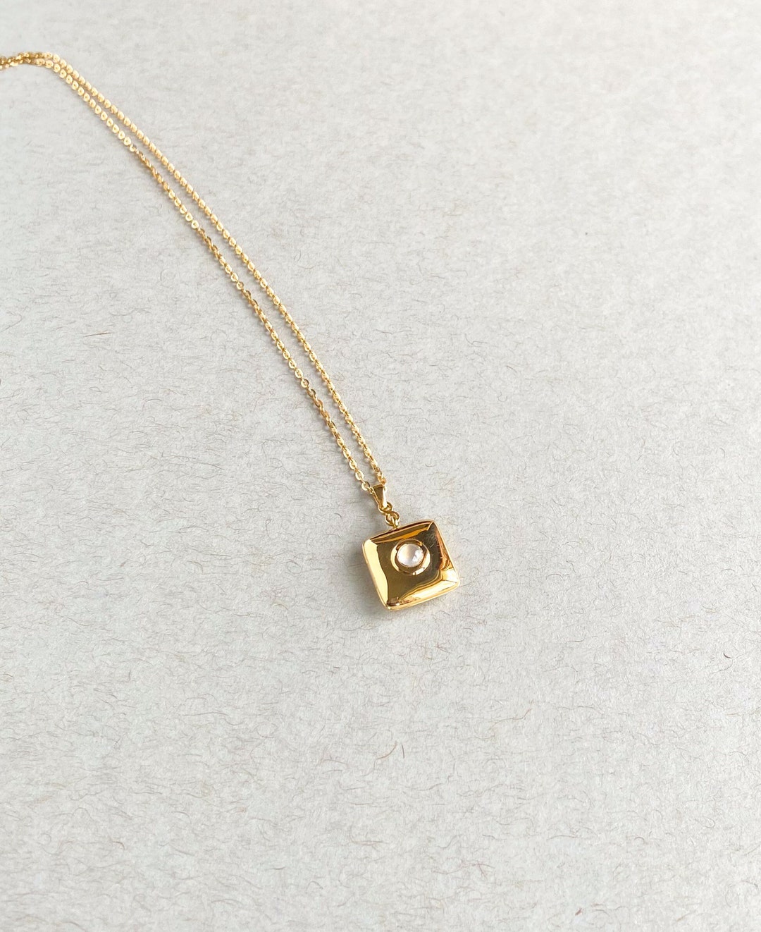 18k Yellow Gold Square Locket With Grade A Jade (chain Not Included) - Etsy