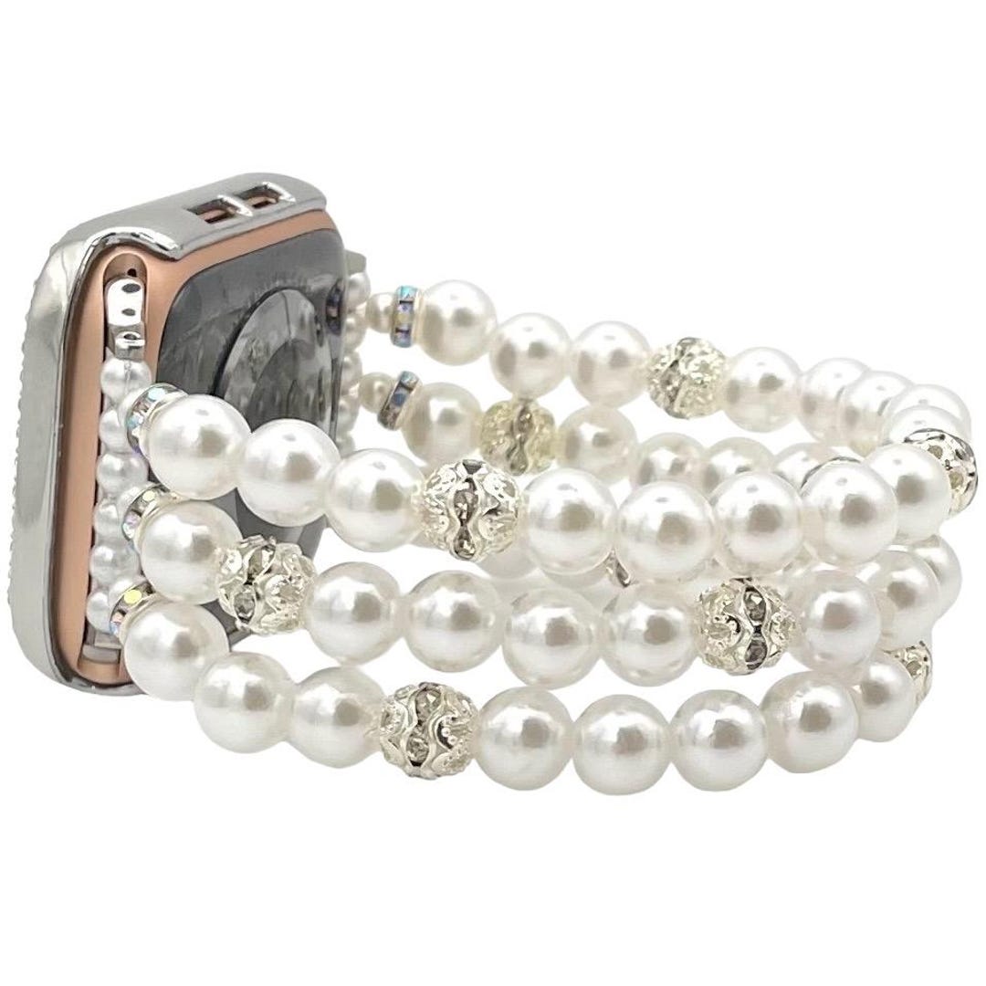 White Pearl Watch Band Compatible With Apple Watch Made With Imitation ...