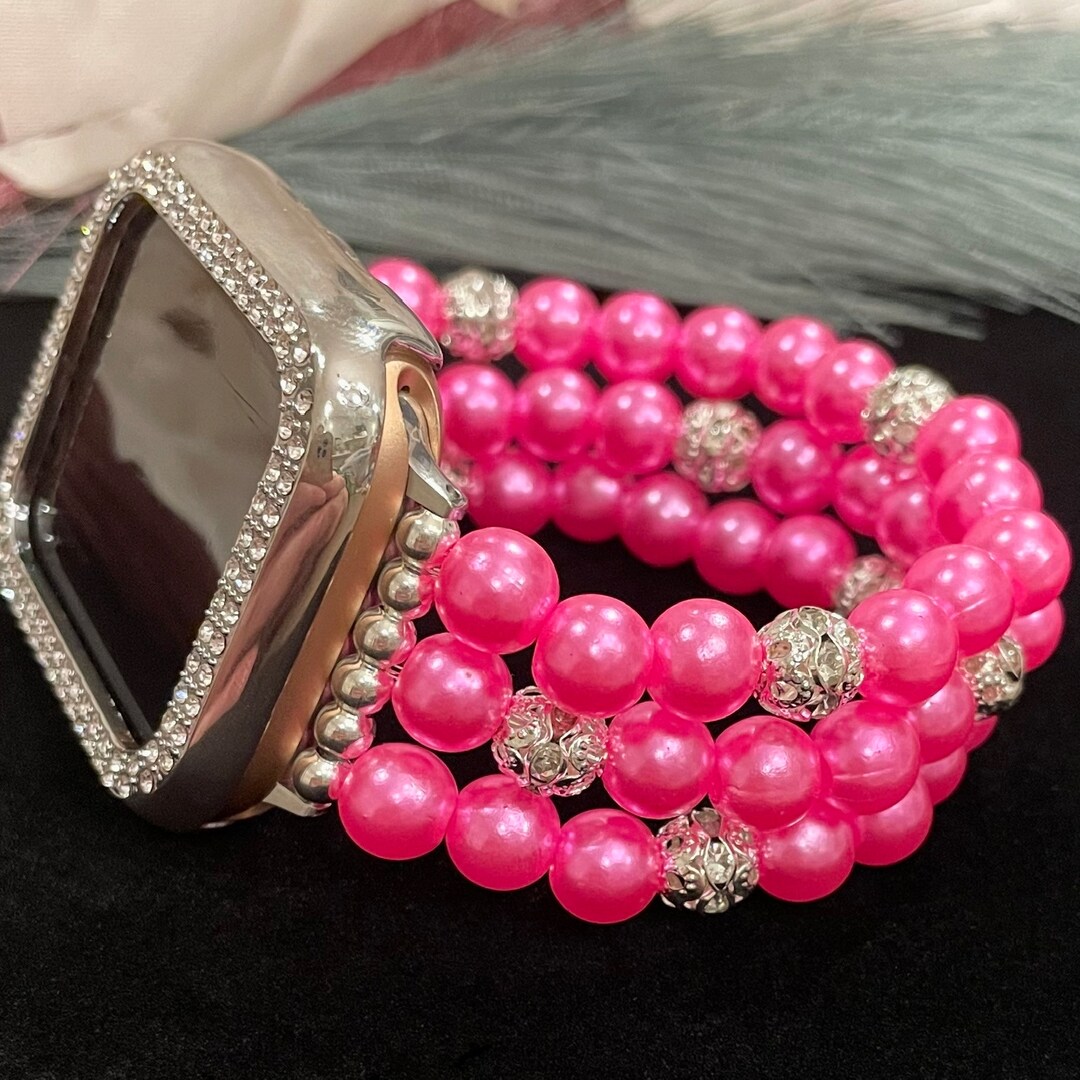 Pink Watch Band Compatible With Apple Watch Made With Imitation Pearl ...