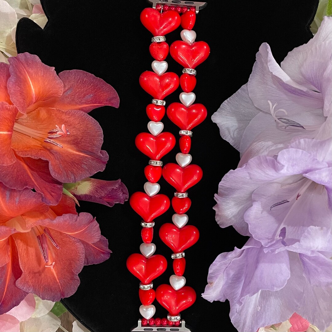 Heart Apple Watch Band With Acrylic Hearts, Imitation Pearls ...