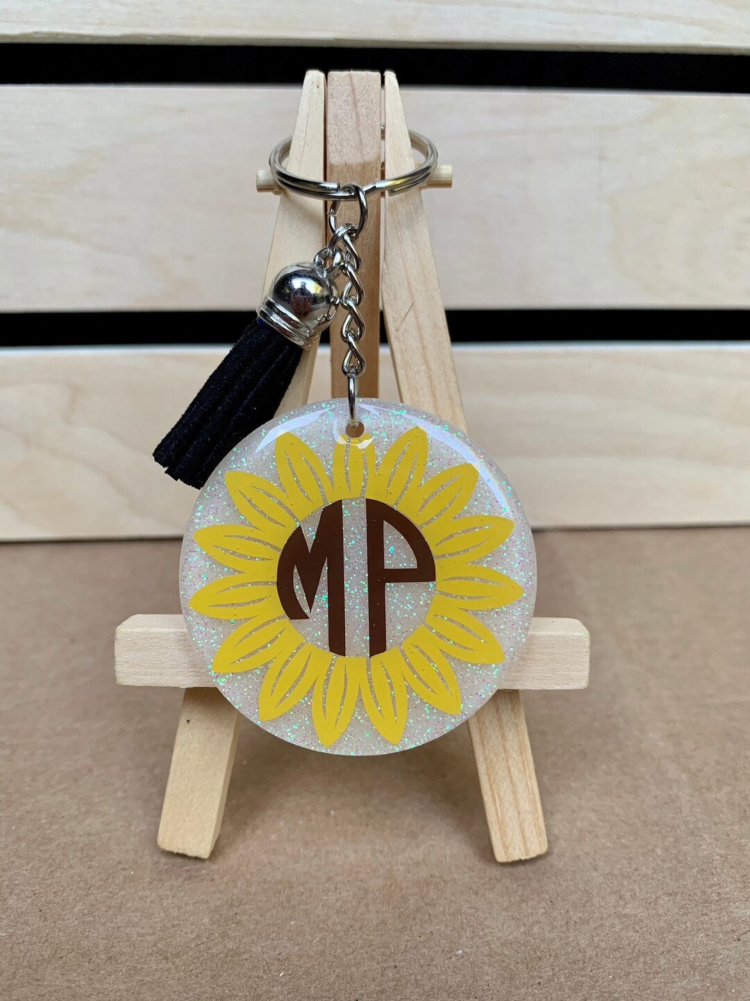 Sunflower Monogram Keychain; Sunflower Keychain; Flower Keychain ...