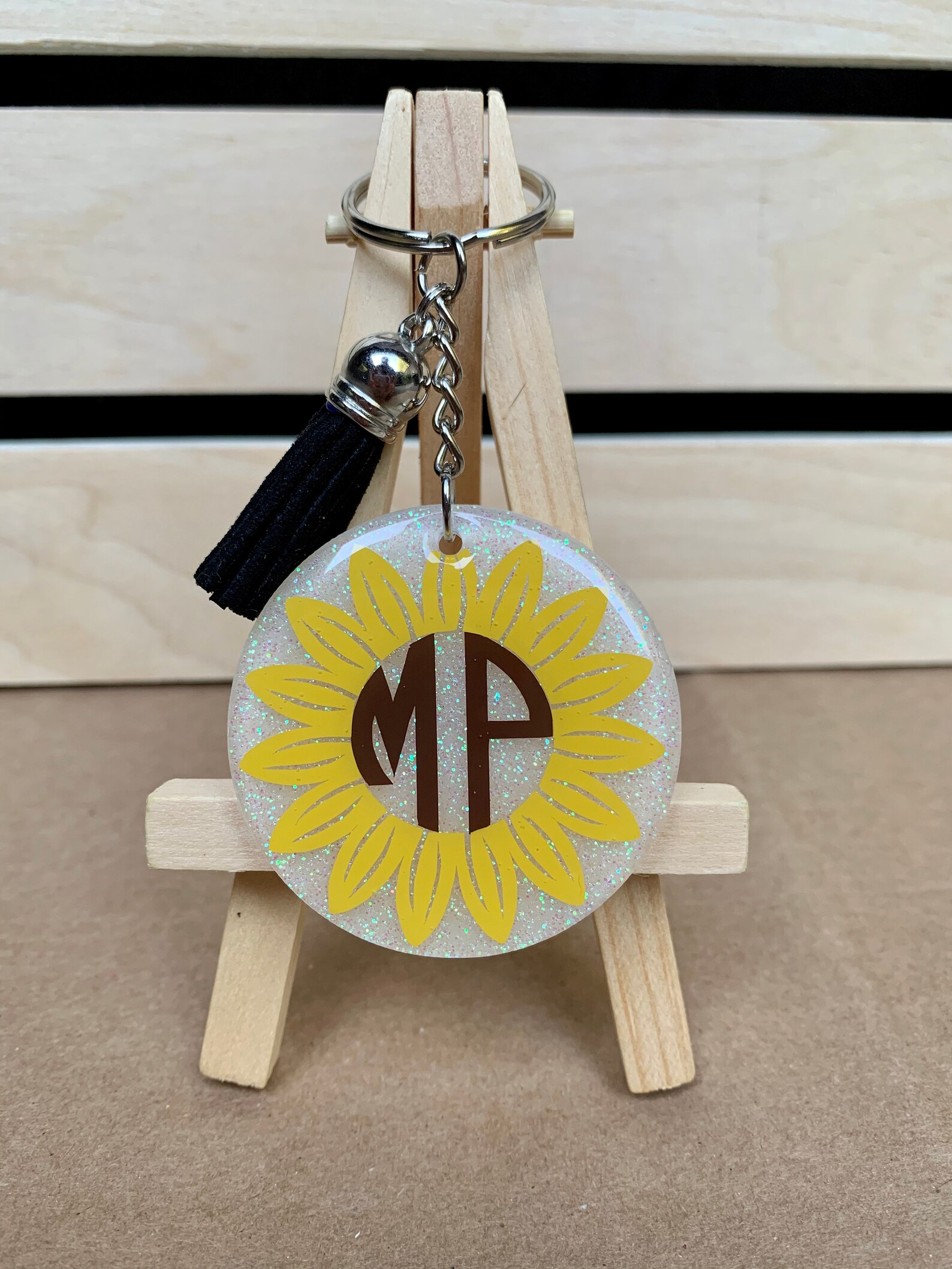 Sunflower Monogram Keychain Sunflower Keychain Flower Keychain Floral ...