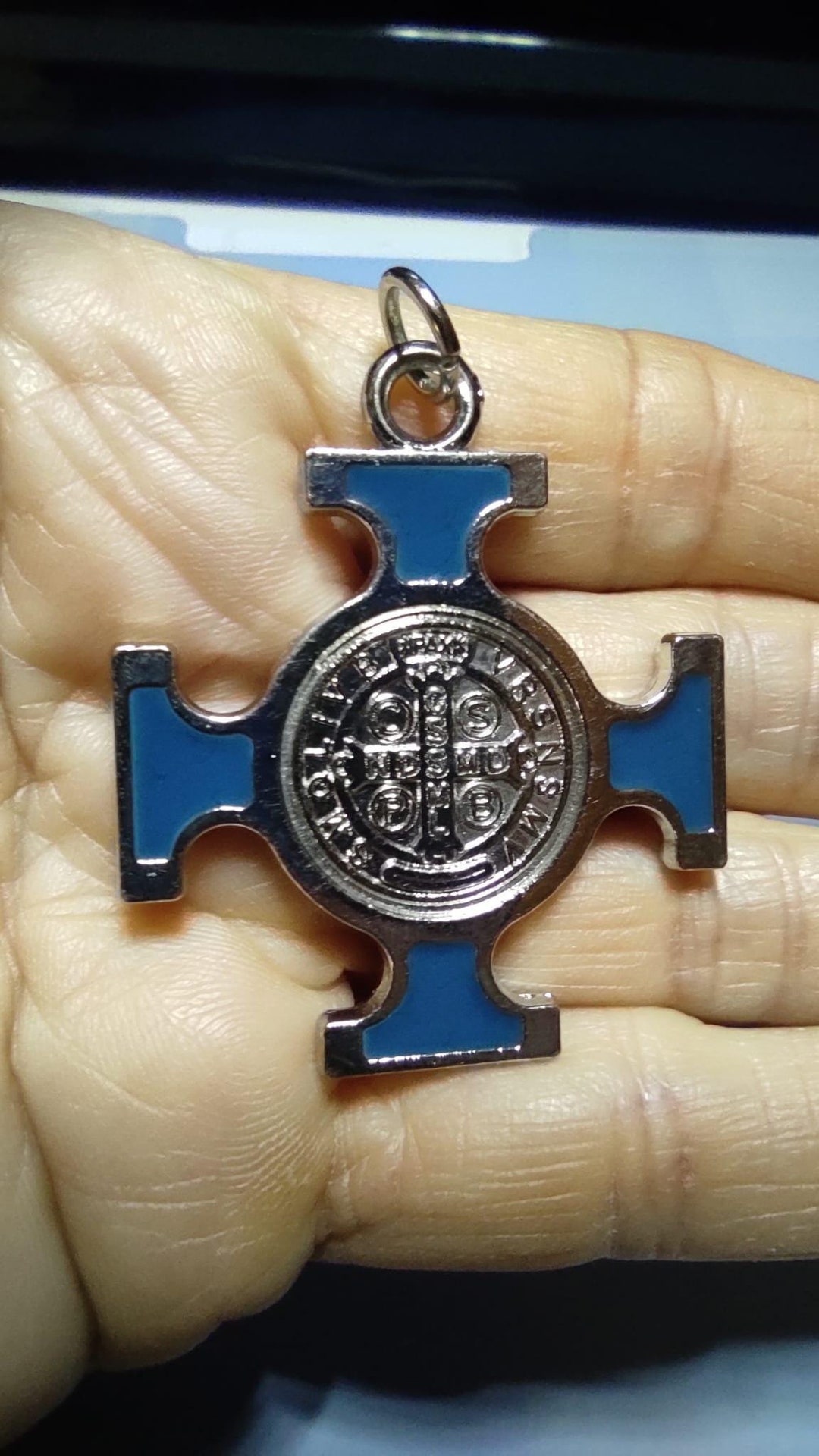 Enchanted Steel and Blue Celtic Cross of St. Benedict With Central ...