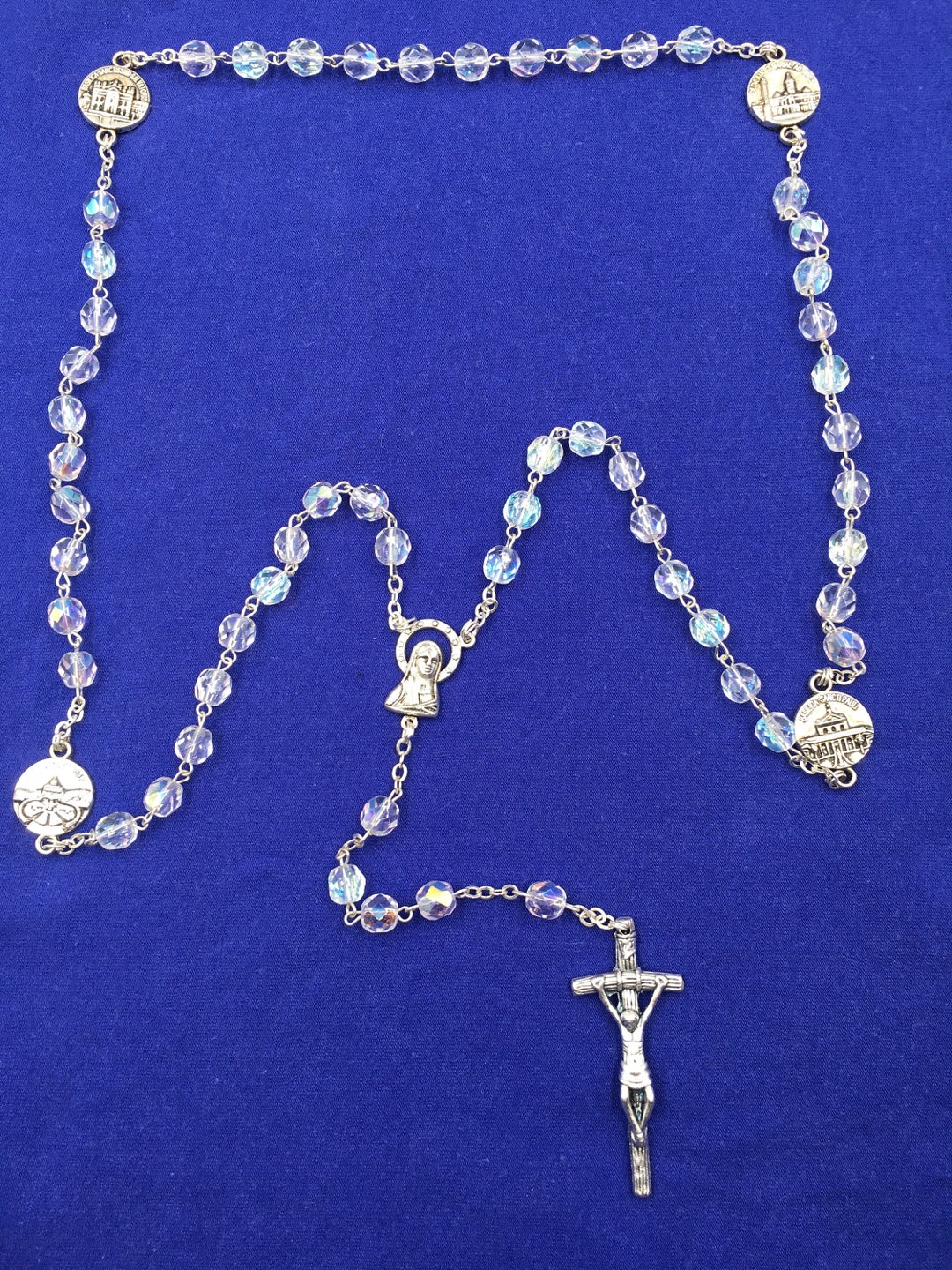 Rosary Necklace With Transparent Crystal Prayer Beads and Iconic ...