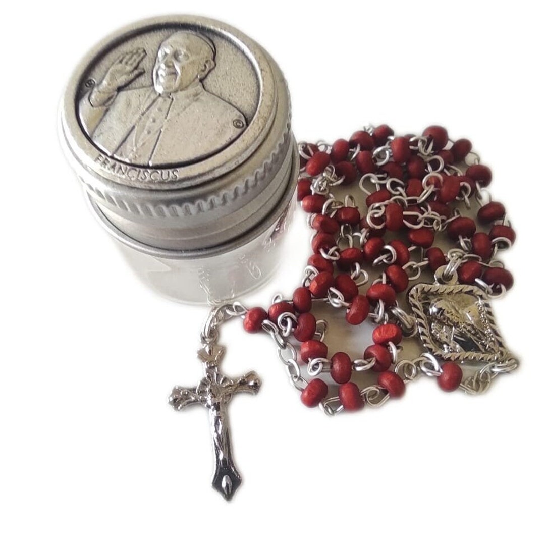 Pope Francis Rosary: Red Rose Scented Wooden Beads, Holy Spirit Cross ...