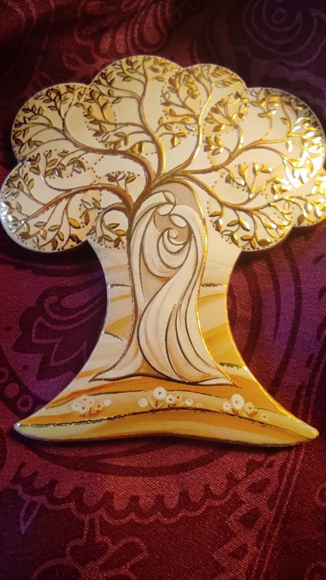Tree of Life Table, Holy Family Wood, White Gold Handmade, Bedside Desk ...