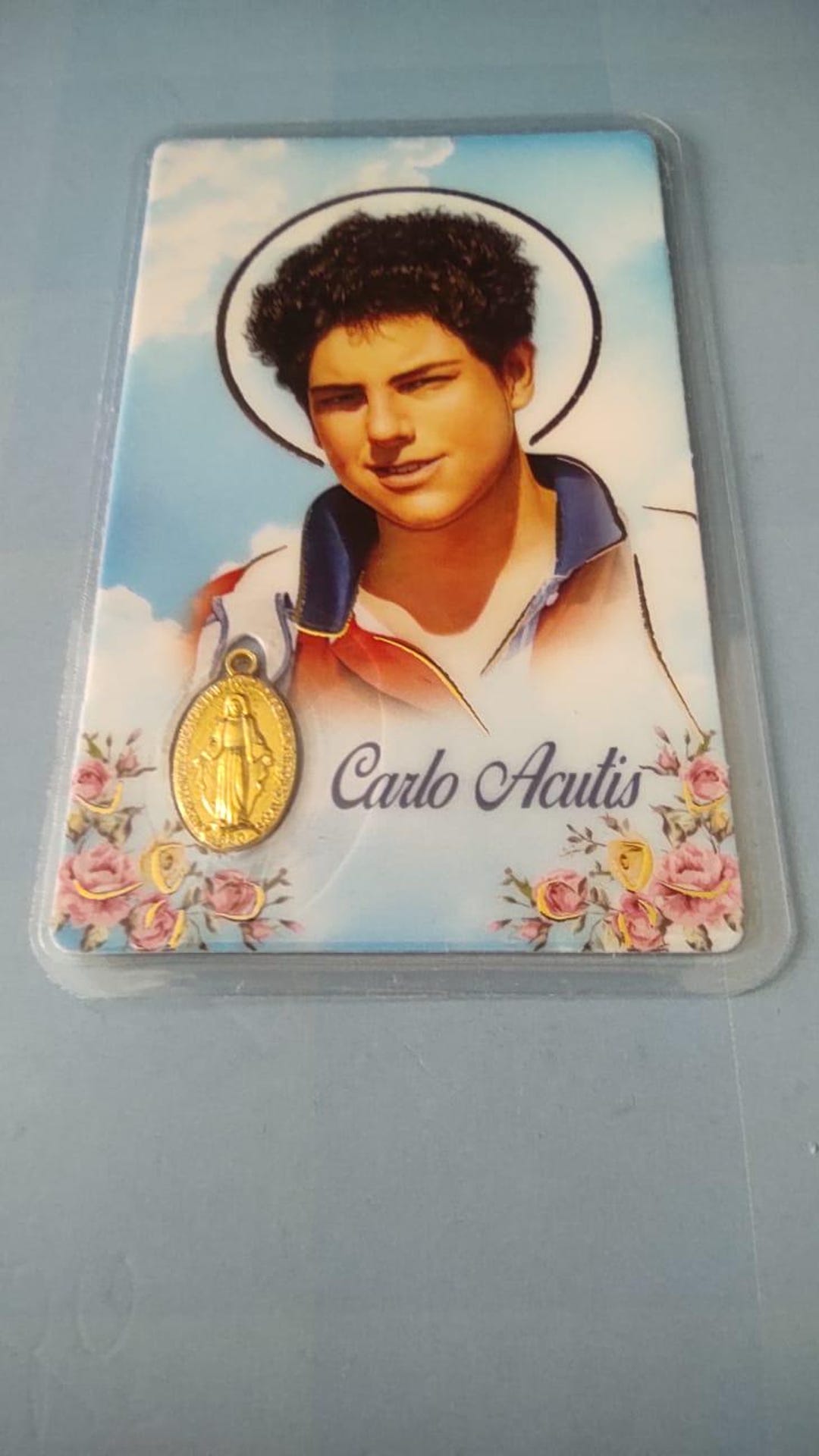 Blessed Carlo Acutis, Holy Card With Gold Metal Medal of the Miraculous ...