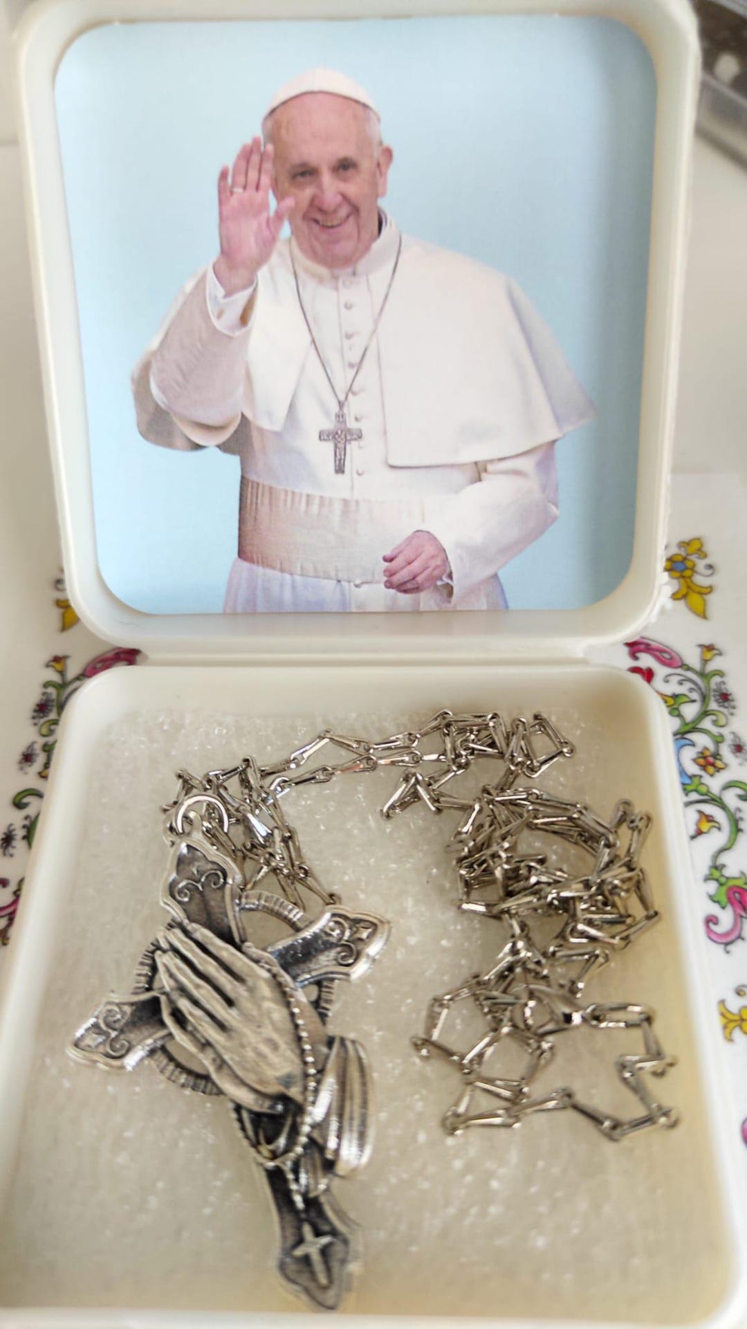 Praying Hands Cross Necklace: Vatican Jubilee 2025, Silver-tone Rosary ...