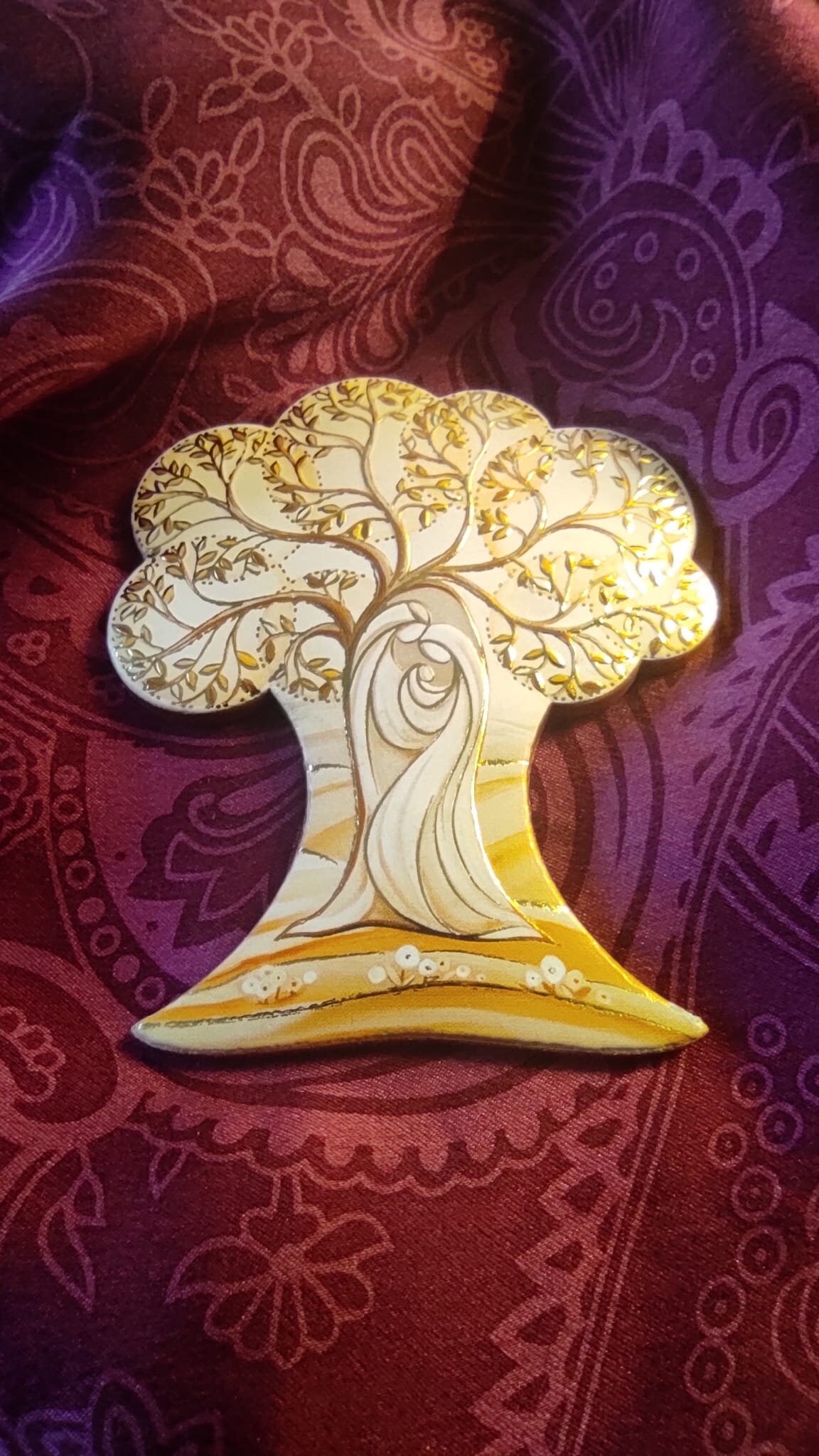 Tree of Life Table, Holy Family Wood, White Gold Handmade, Bedside Desk ...