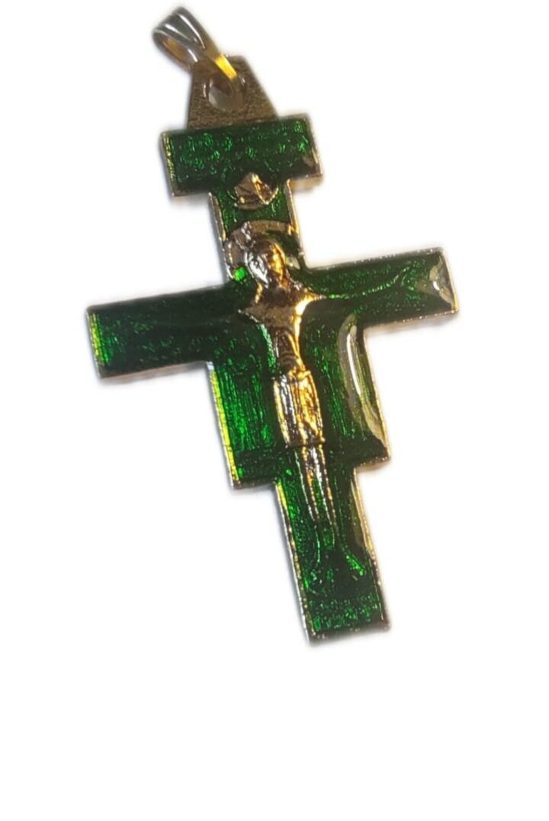 Leaning Cross of San Damiano: Christ in Golden Relief and Green ...