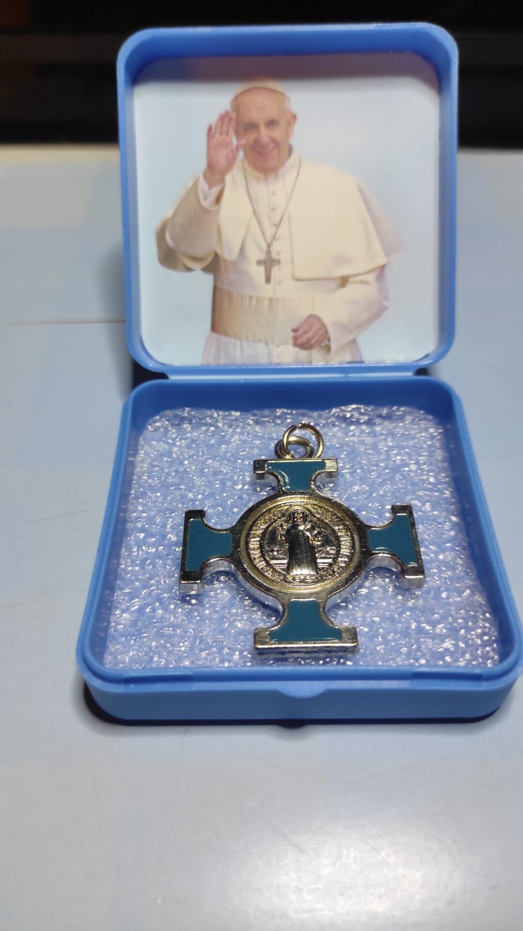 Steel and Blue Celtic Cross of St. Benedict: Religious Protection Charm ...