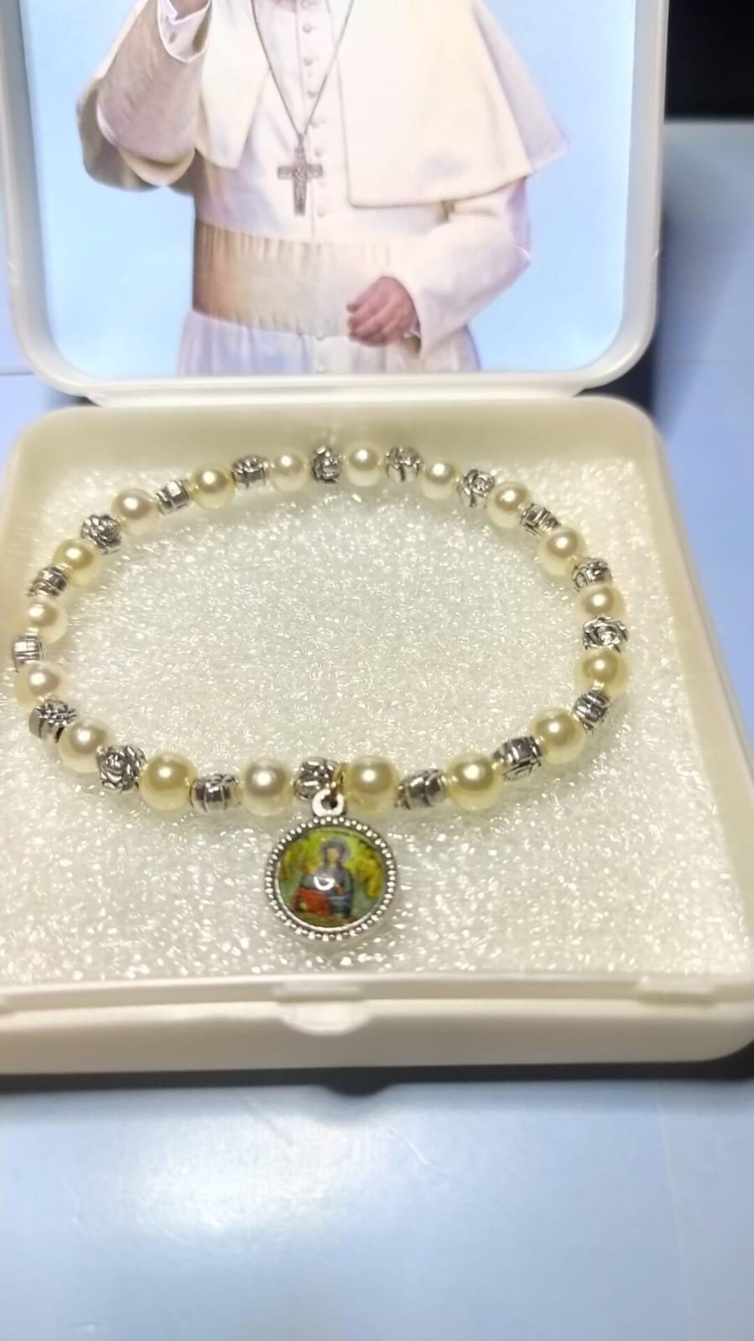 Pearl Bracelet With Silver Roses: Madonna of Divine Love Medal - Etsy