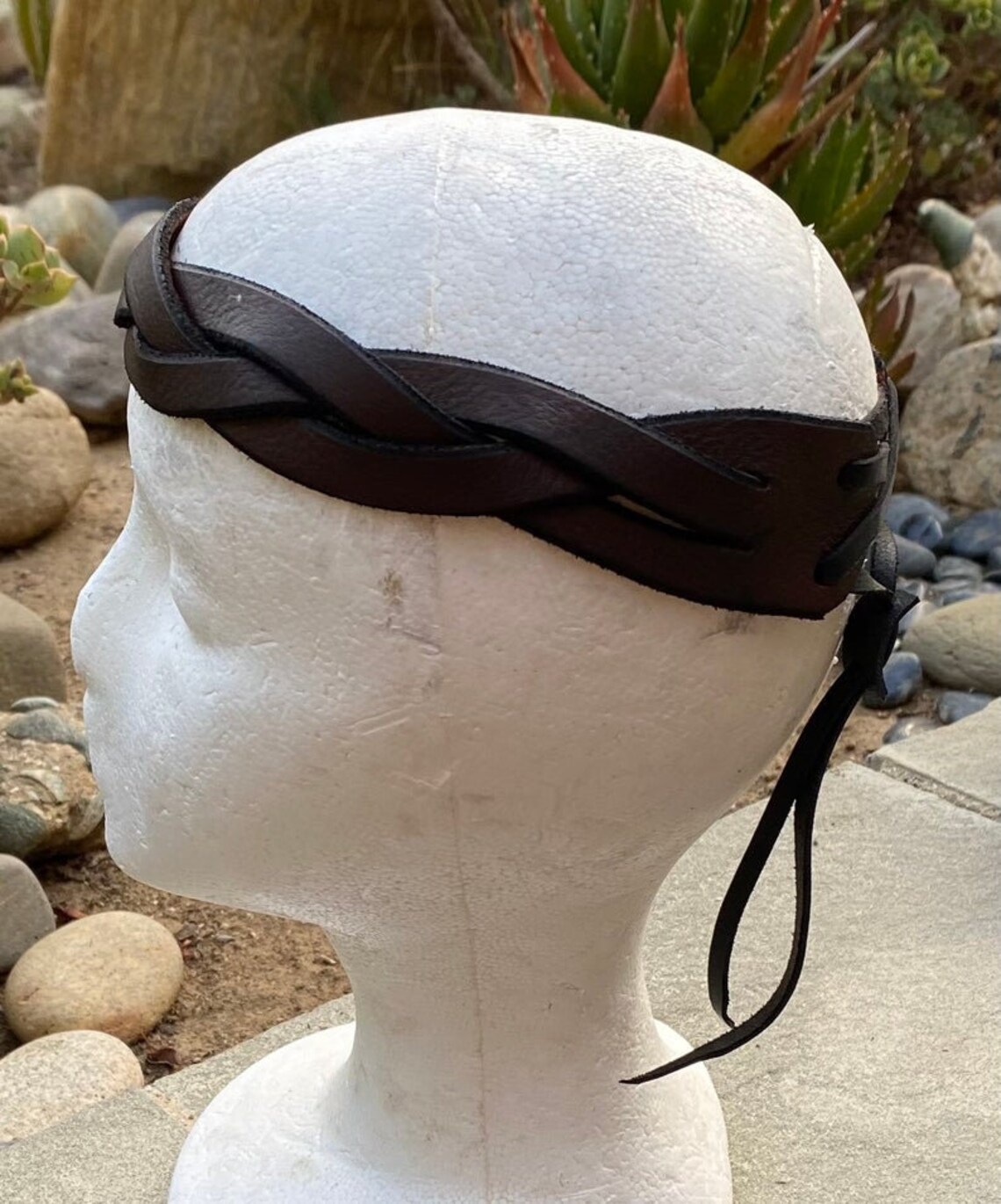 Small Retro Style Braided Dark Brown Leather Biker/hippie Headband ...