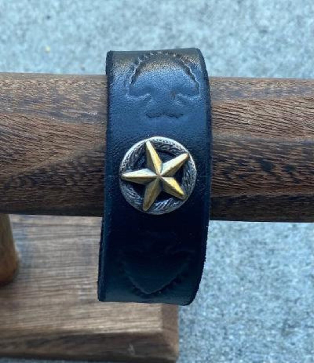 Black Leather Cuff With 3 - D Texas Star Concho Concho - Etsy