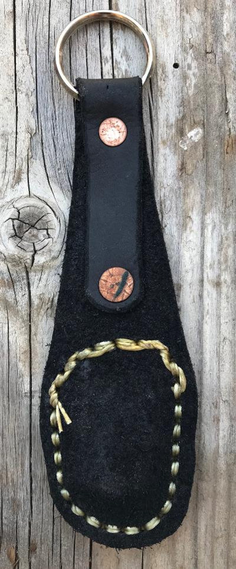 Sturdy Black Leather Keychain With Yukon Jade Inlay/bezel - Etsy