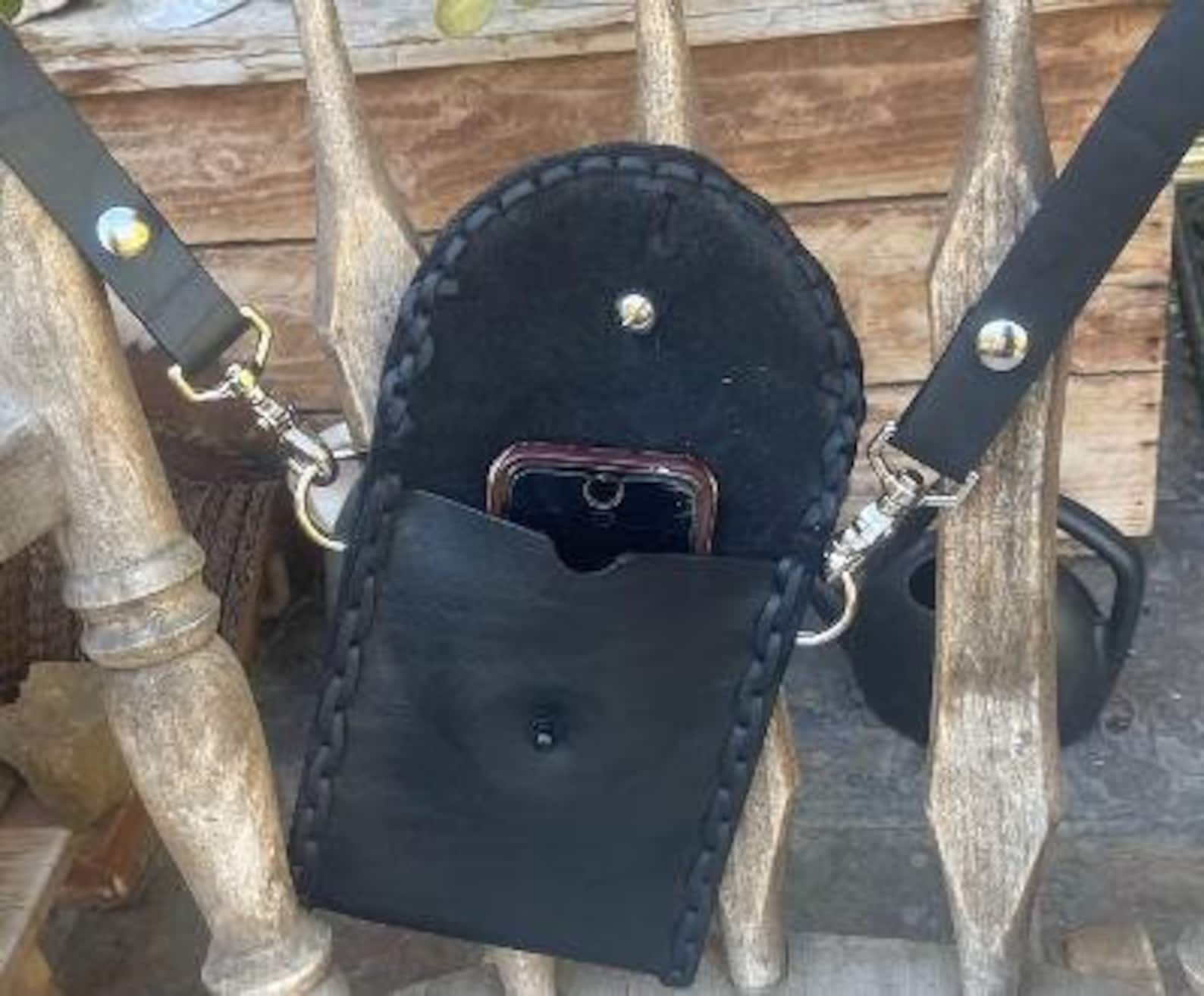 Black Crossbody Leather Bandolier Cell Phone Case/carrier/pouch/bag ...