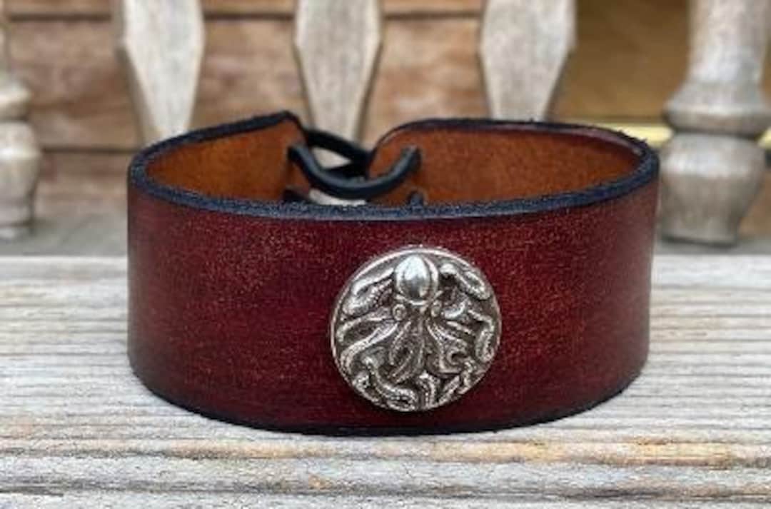 Reddish Brown Leather Upper Arm/bicep Cuff With Antique Silver Plated ...