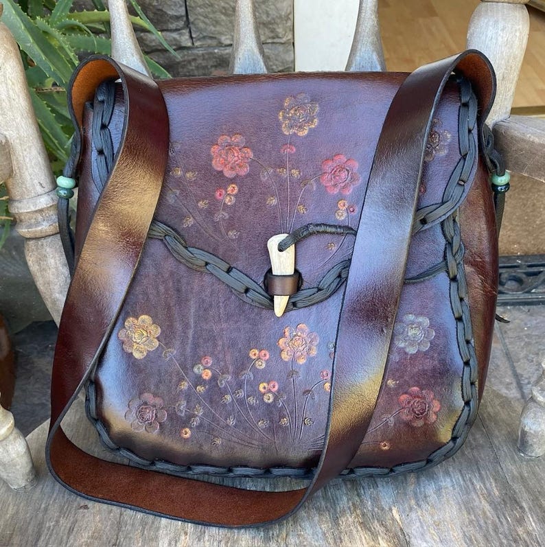 Large Tooled Refurbished Vintage Hippie Boho Festival Deadhead Shoulder ...