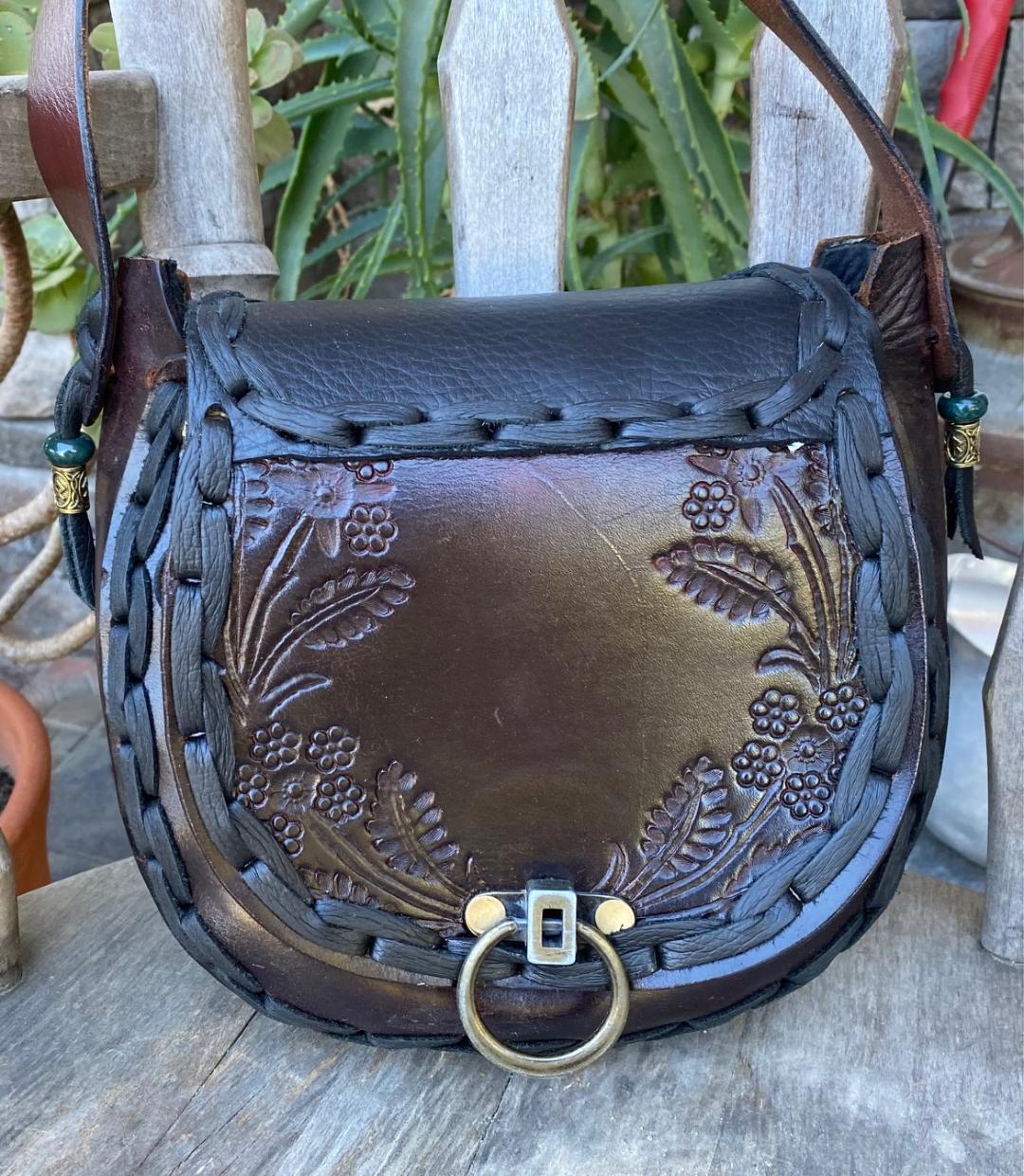 Old Vintage Restored Tooled Leather Hippie Boho Festival Shoulder Bag ...