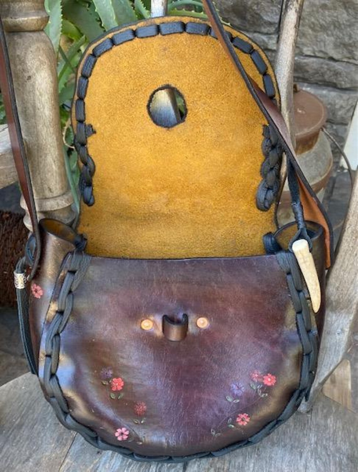Vintage Rustic Boho Hippie Shoulder Crossbody Handbag With Tooled and ...