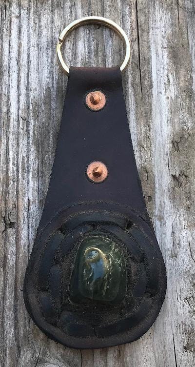 Handcrafted Chocolate Brown Leather Keychain With Inlay/bezel - Etsy