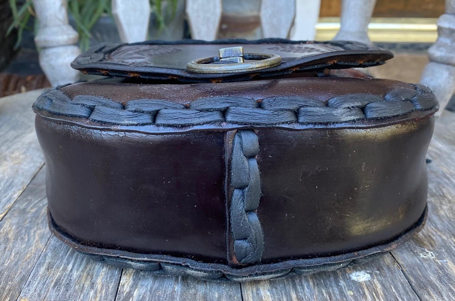 Old Vintage Restored Tooled Leather Hippie Boho Festival Shoulder Bag ...