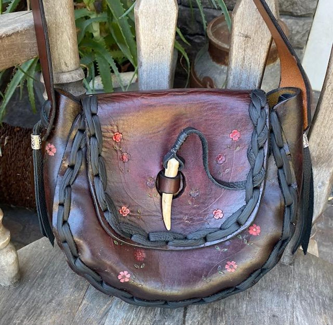 Vintage Rustic Boho Hippie Shoulder Crossbody Handbag With Tooled and ...