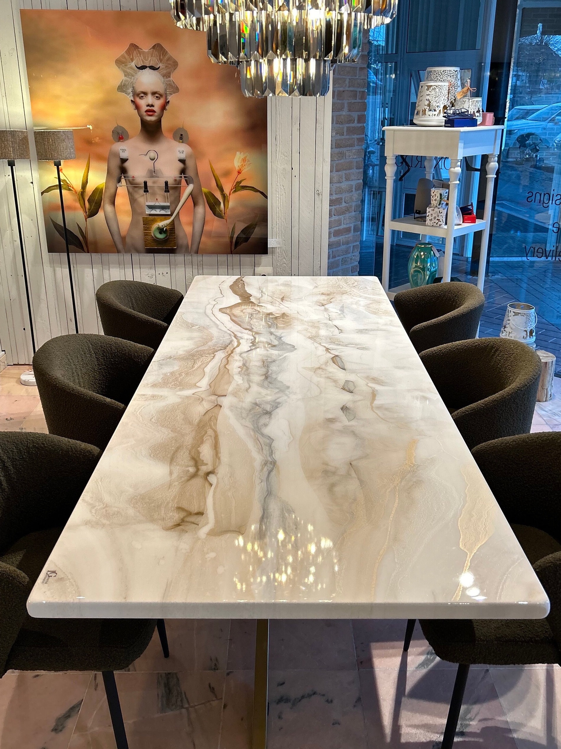 Custom Made Dining Table Silver and Gold Pouring Art Marble Design High Quality Handmade Safe Shipping Worldwide. Etsy