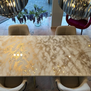 Custom Made Dining Table Gold Clouded Marble Design, Handmade Resin Art ...
