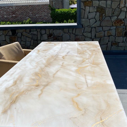 Bespoke Dining Table Epoxy White and Gold Marble Look - Etsy