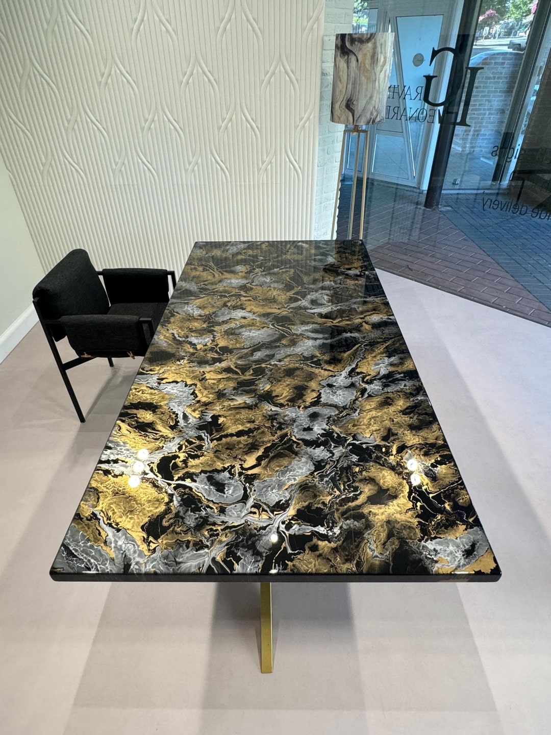 Unique Dining Table Fluid Art, Gold and Silver Cloud Design, Epoxy ...