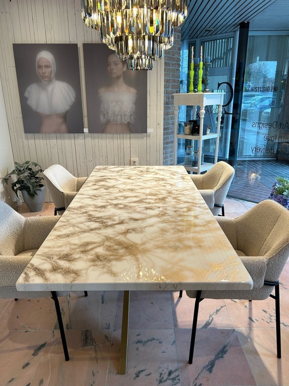Epoxy Table Marble Design Chrome Gold and White Dining Table Kitchen Coffee Office Table Handmade Custom Order Resin Art Premium From EU Etsy UK