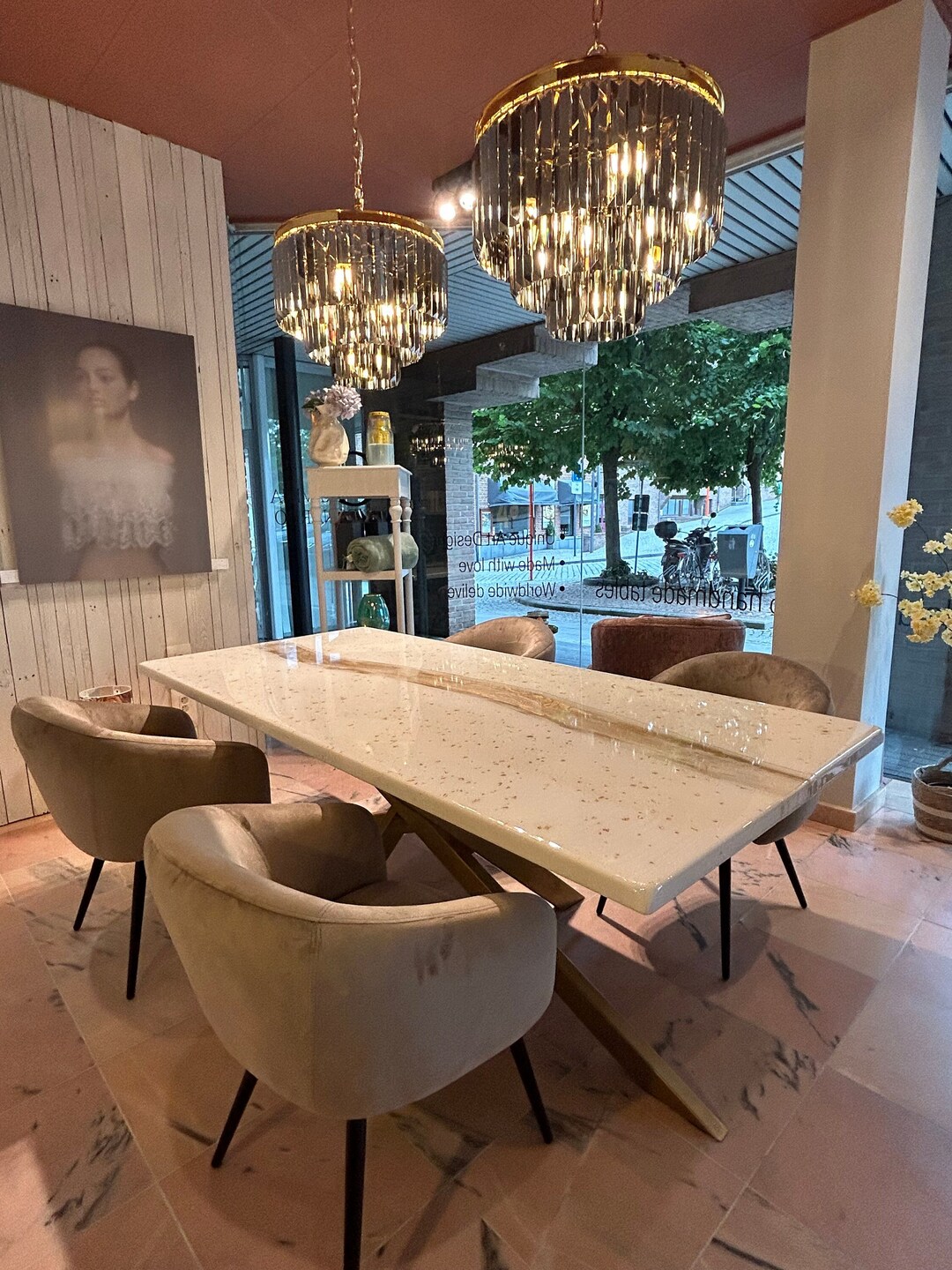 Custom Made Dining Table With Golden Flakes and Gold River, Unique ...