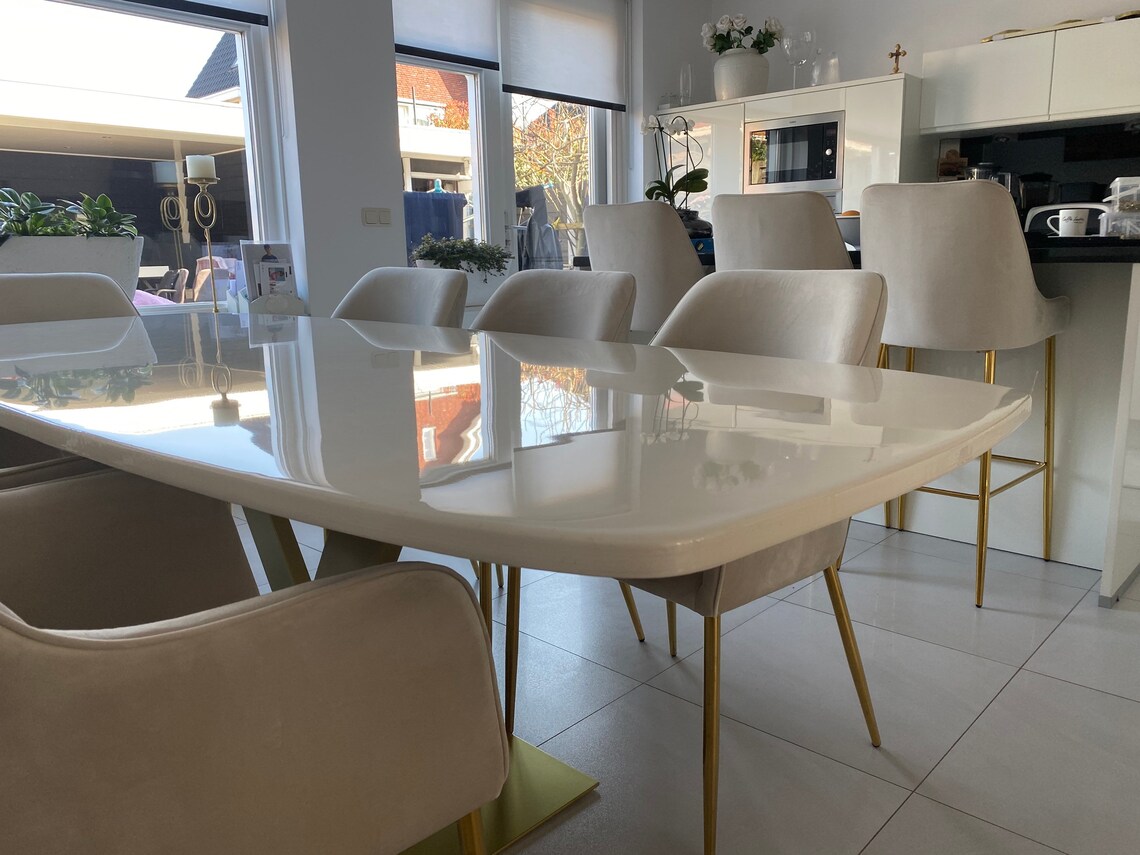 Resinart Dine Table Pearl Color With Gold Legs - Etsy