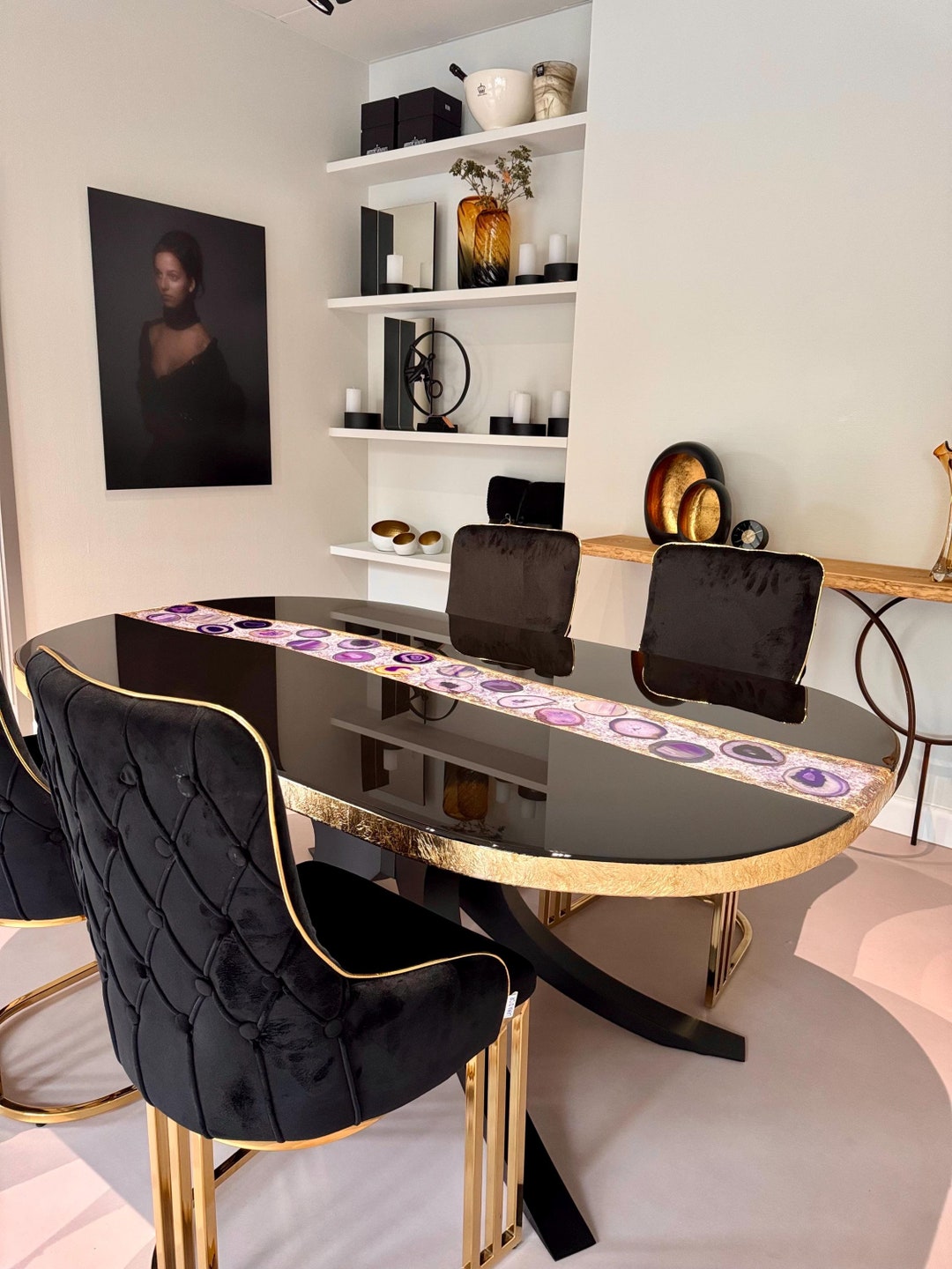 Agate Bespoke Dining Table,river Design, Gold Leafs, Druzy Crystal ...