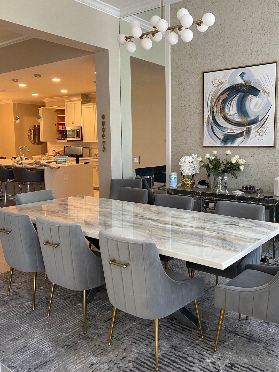 Made to Order Silver and Gold Dining Table Epoxy Resin Pouring Art Marble Design High Quality Handmade. Etsy